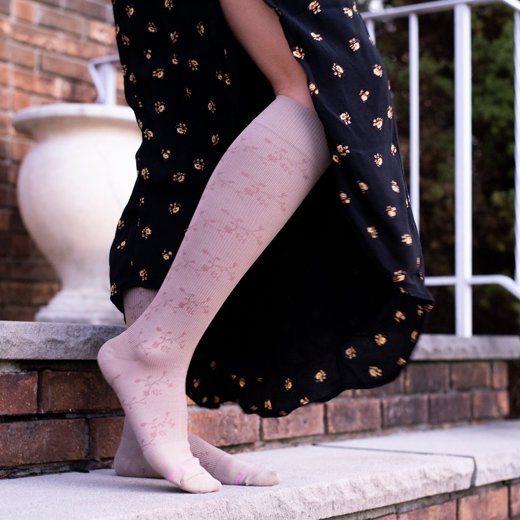 Floral Texture | Knee-High Compression Socks For Women | Dr. Motion